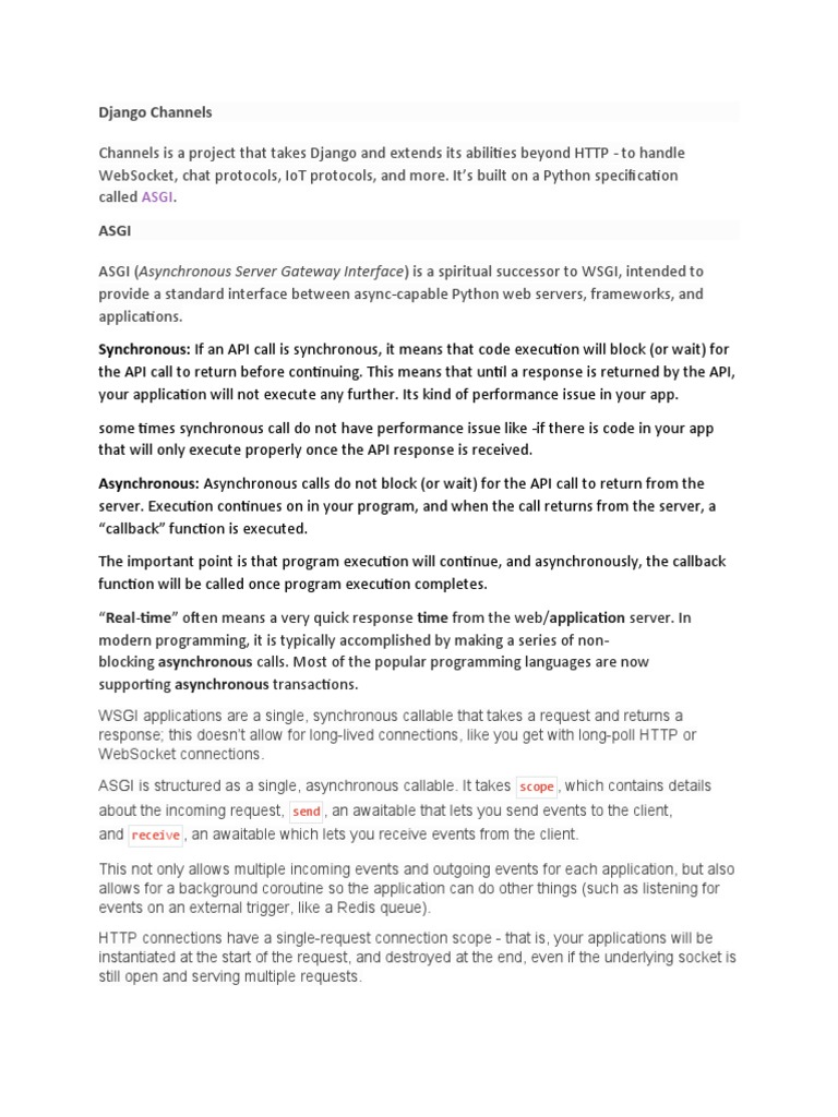 Django Channels: Synchronous: If An API Call Is Synchronous, It Means ...