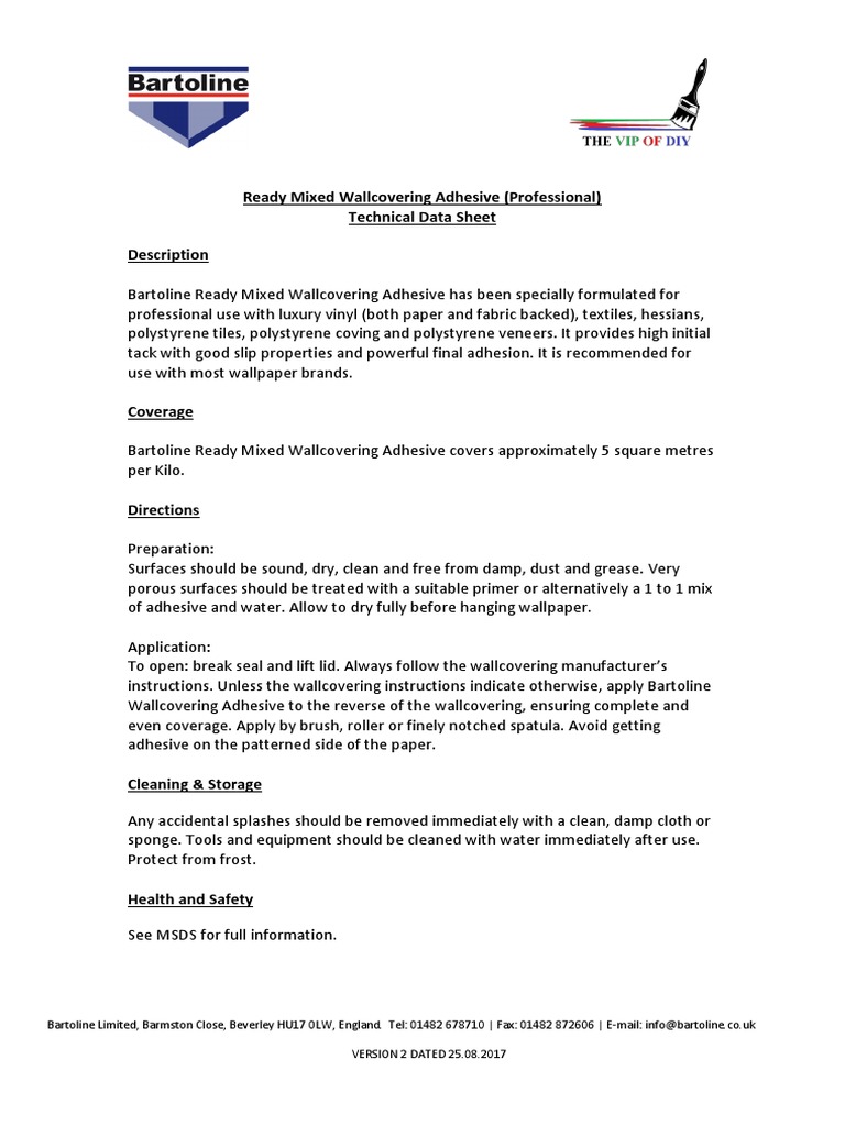Professional Wallcovering Adhesive: Technical Specifications and ...