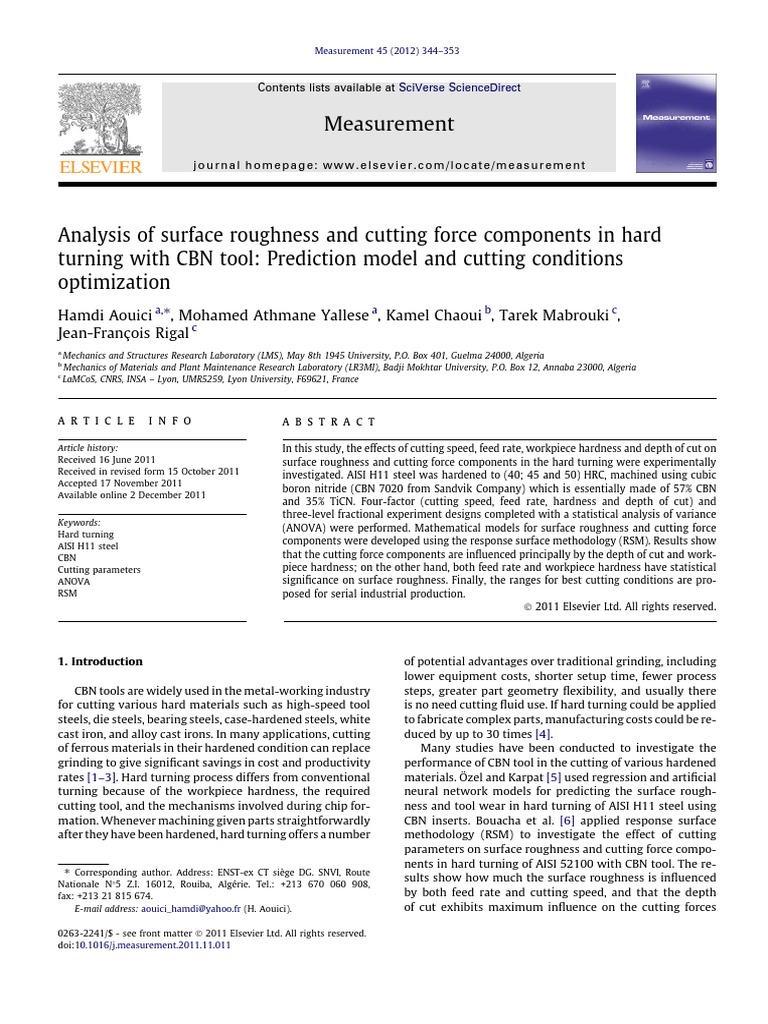 Analysis of Surface Roughness and Cutting Force Components in Hard Turning With CBN Tool ...