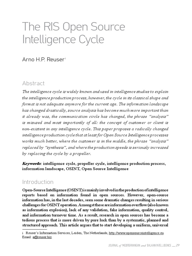 The RIS OSINT Intelligence Cycle PDF | PDF | Information | Communication The RIS OSINT Intelligence Cycle PDF | PDF | Information | Communication