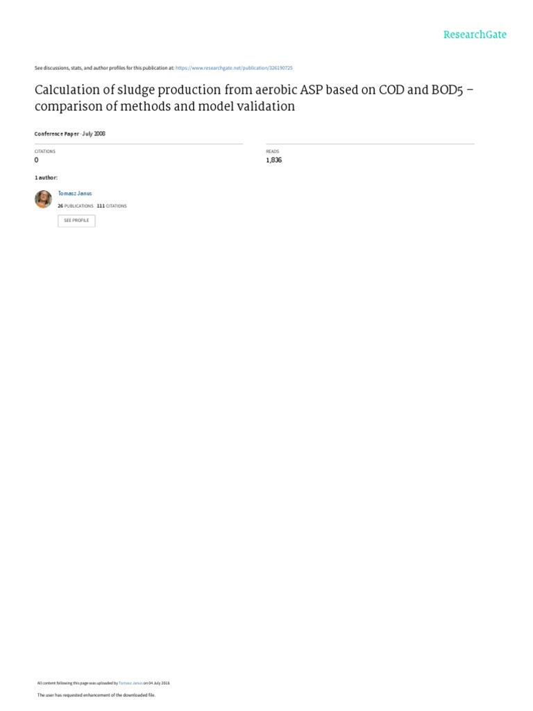 Sludge Production Calculation: COD vs. BOD5 | PDF | Environmental ...