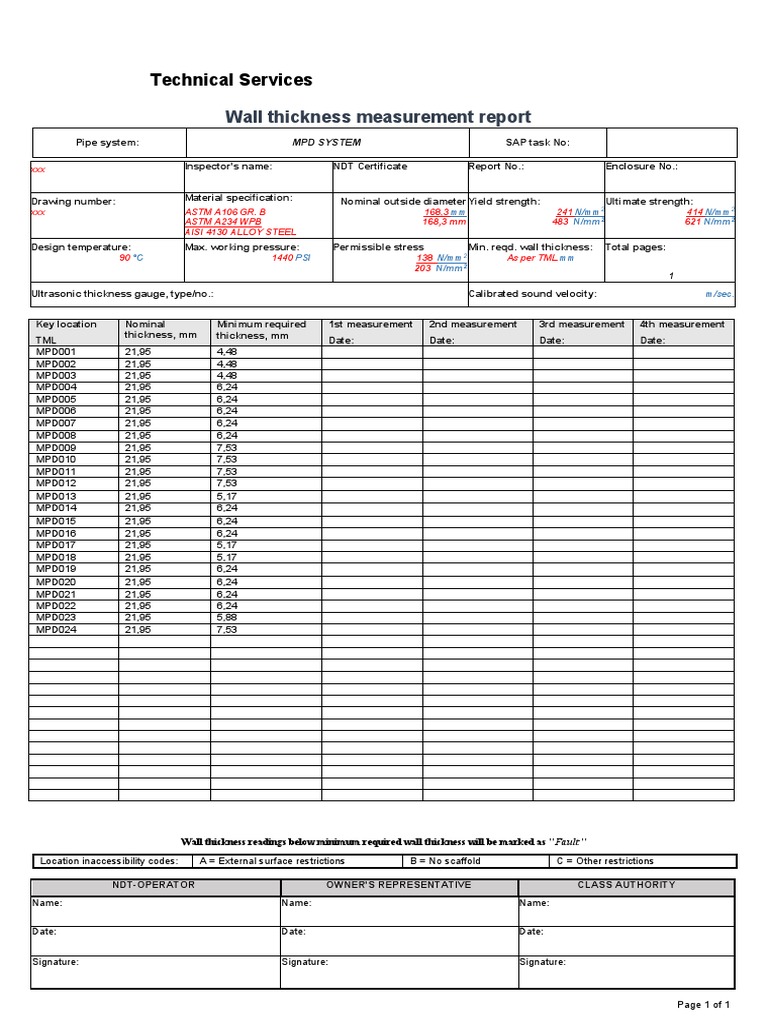 Wall Thickness Measurement Report | PDF | Materials Science | Materials