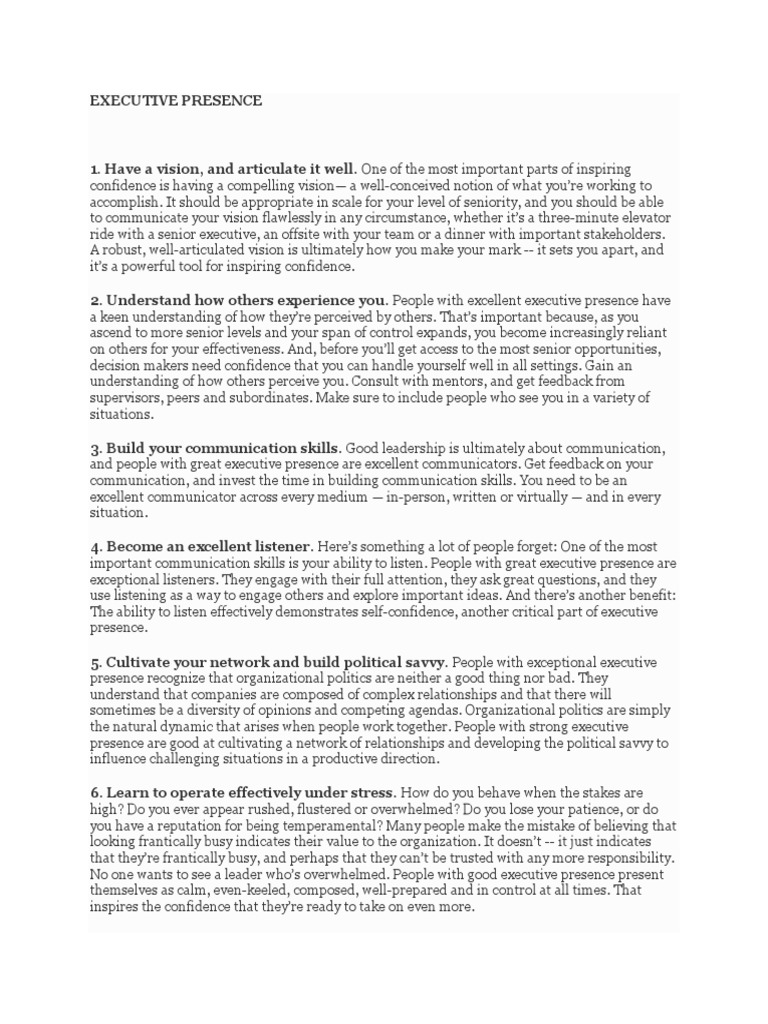 EXECUTIVE Presence | PDF | Leadership | Communication