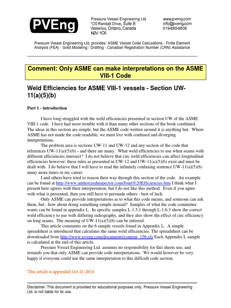 Comment: Only ASME Can Make Interpretations On The ASME VIII-1 Code ...
