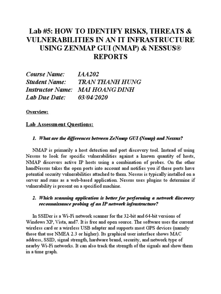 Lab #5: How To Identify Risks, Threats & Vulnerabilities in An It Infrastructure Using Zenmap ...