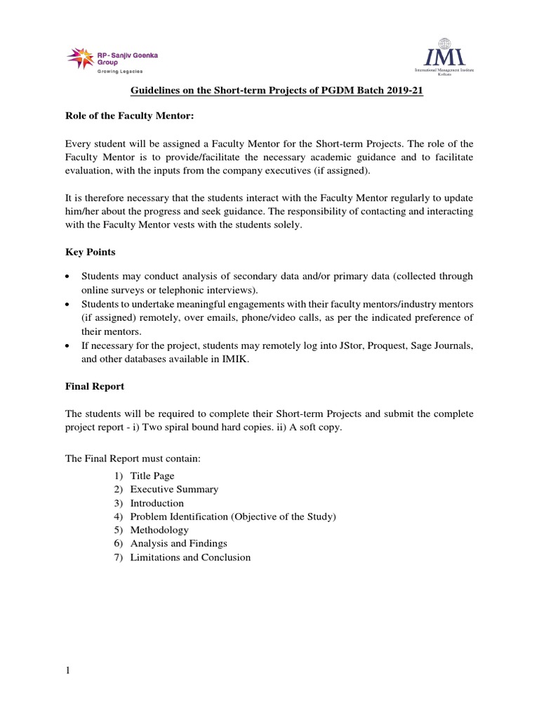 Short-Term Project Guidelines | PDF