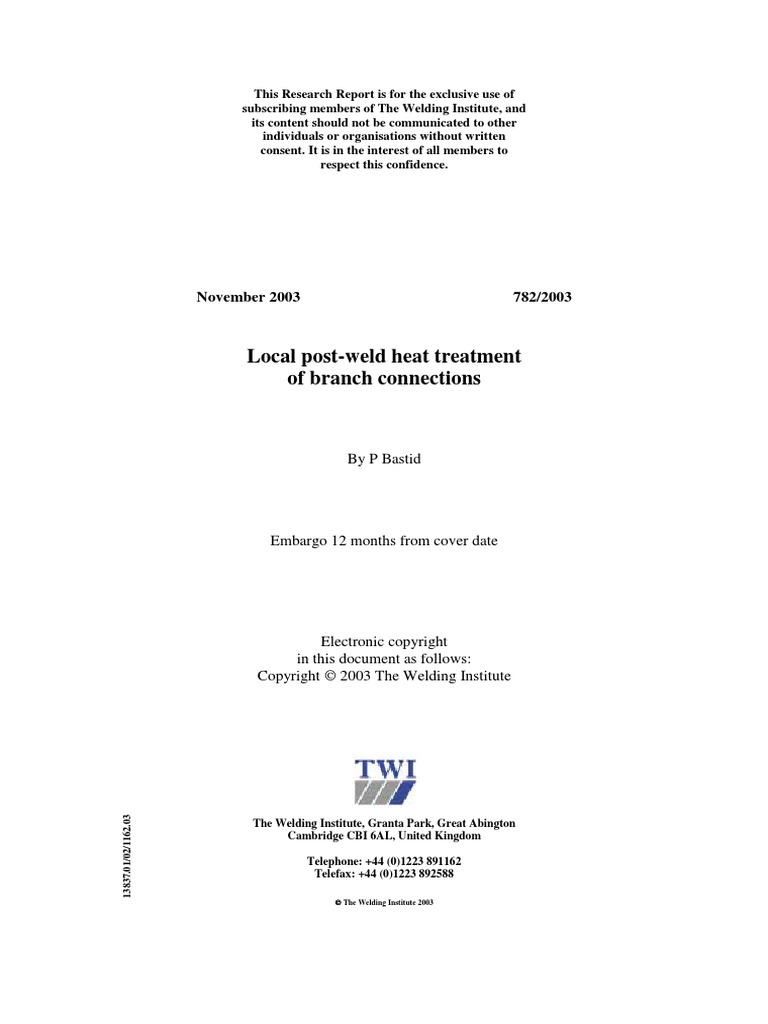 Local PWHT of Branch Connections | PDF | Stress (Mechanics) | Pipe ...