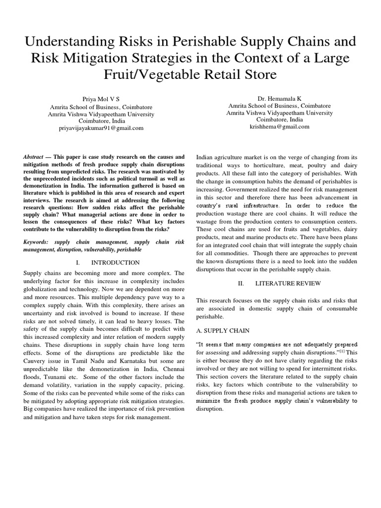 Understanding Risks in Perishable Supply Chains and Risk Mitigation ...
