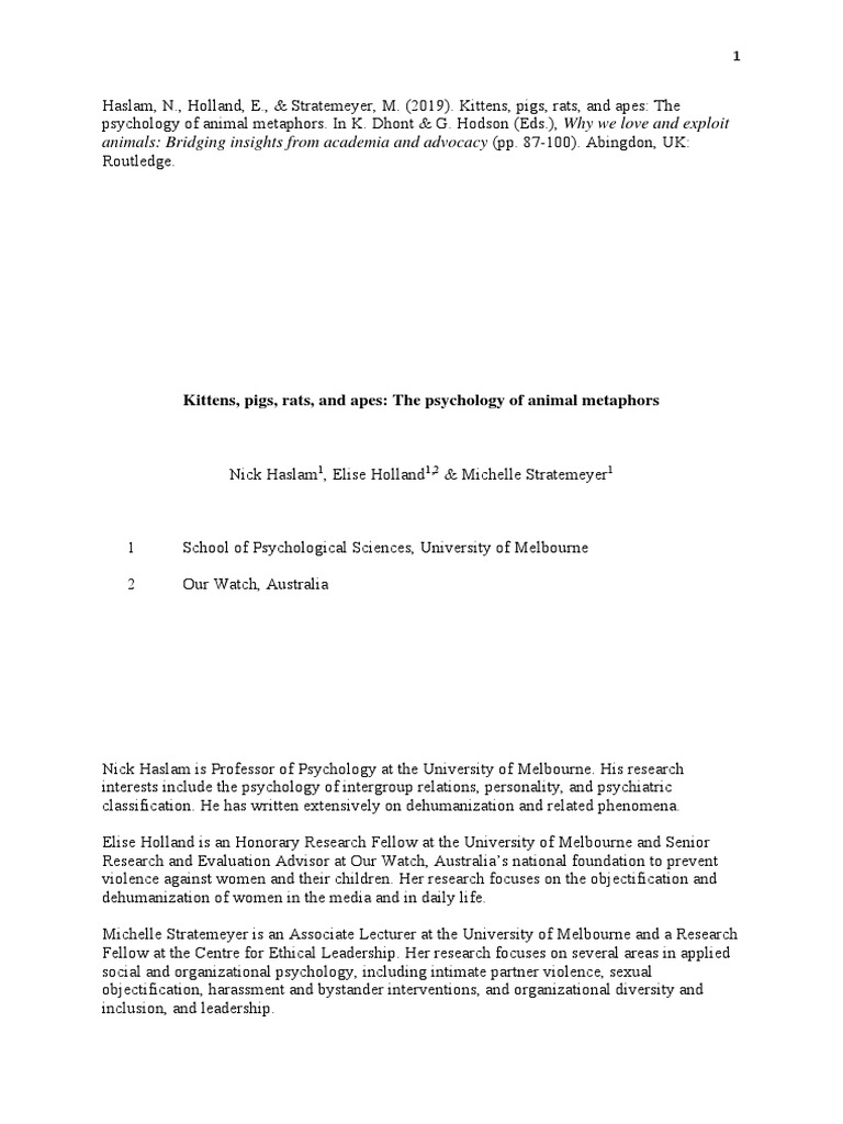 A - Kittens, Pigs, Rats, and Apes The Psychology of Animal Metaphors ...