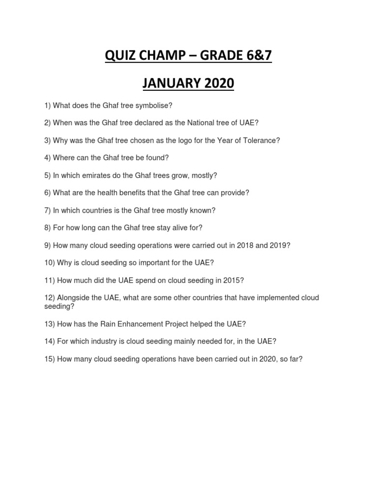 Quiz Champ - Grade 6&7 JANUARY 2020 | PDF | Business | Finance & Money ...