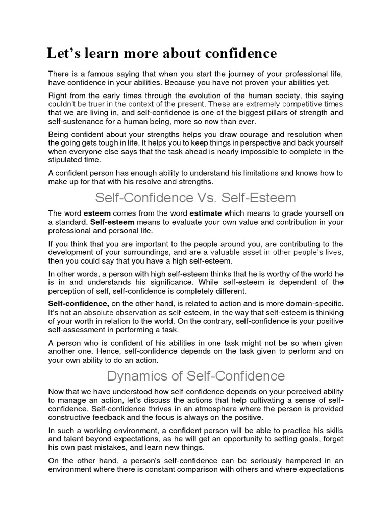 Self Confidence Handout | PDF | Cognitive Science | Behavioural Sciences