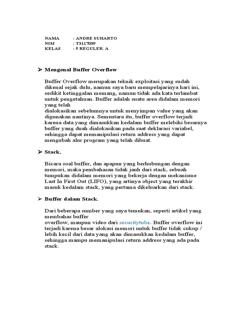 Tugas Mengenal Buffer Overflow | PDF | Komputer