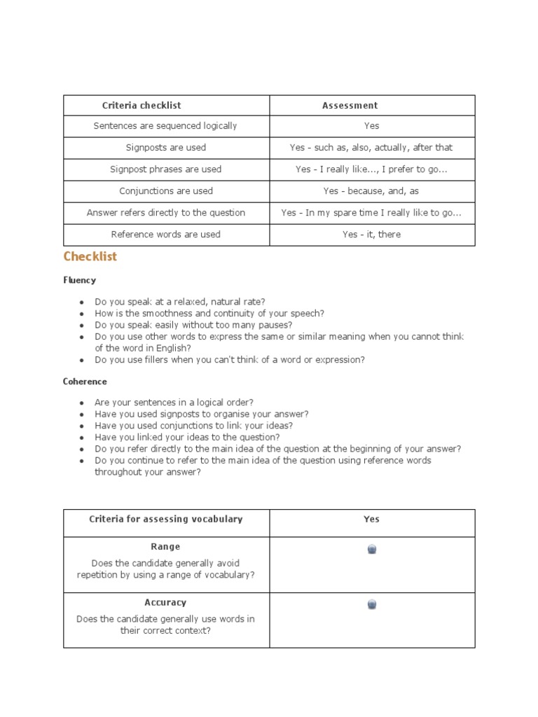 Criteria Checklist | PDF | Word | Question