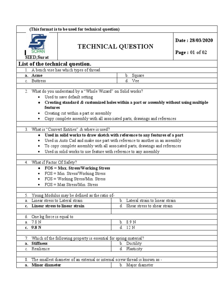 List of The Technical Question | PDF | Stress (Mechanics) | Metals