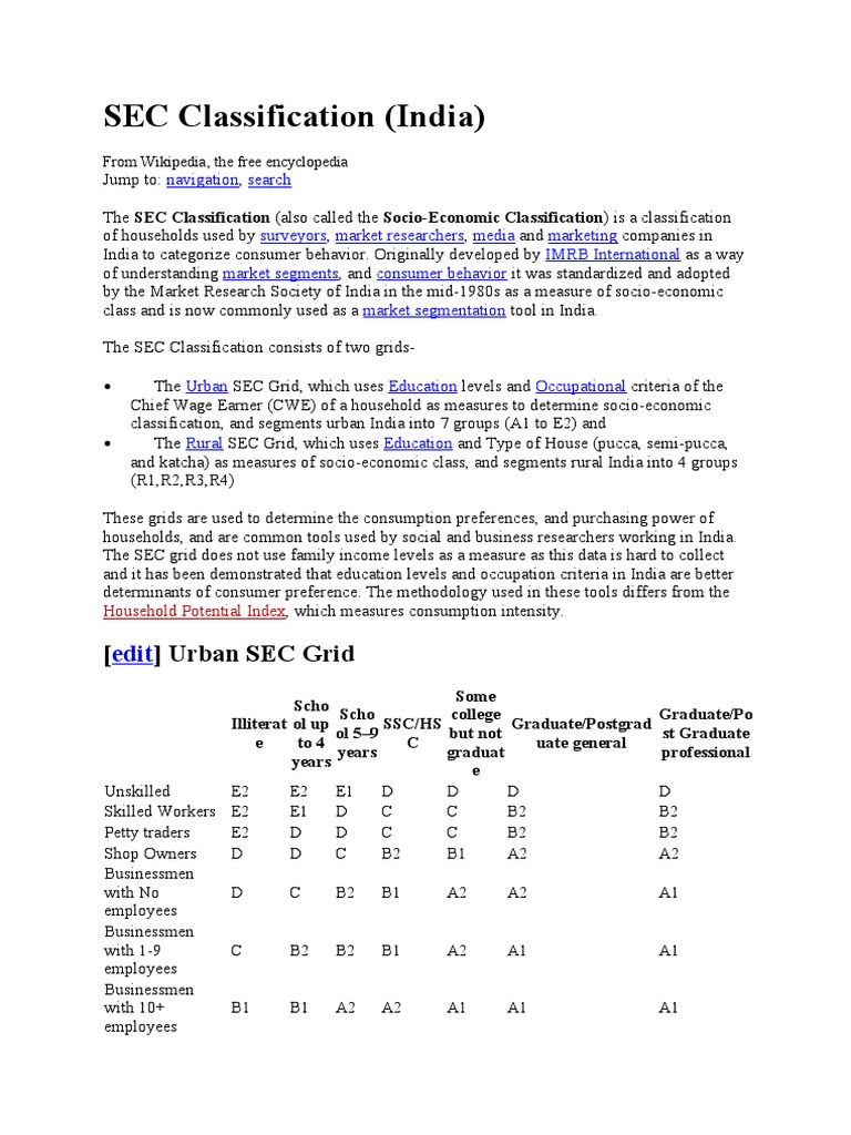 SEC Classification (India) | PDF | Marketing | Economies