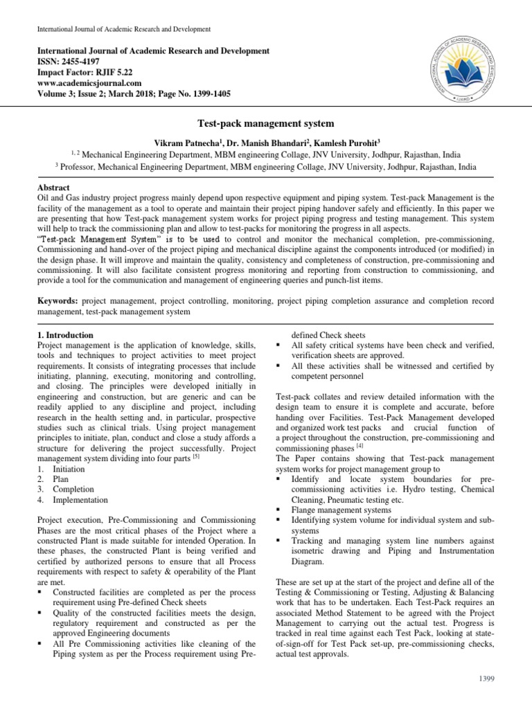 Test Pack Preparation | PDF | Valve | Pipe (Fluid Conveyance)
