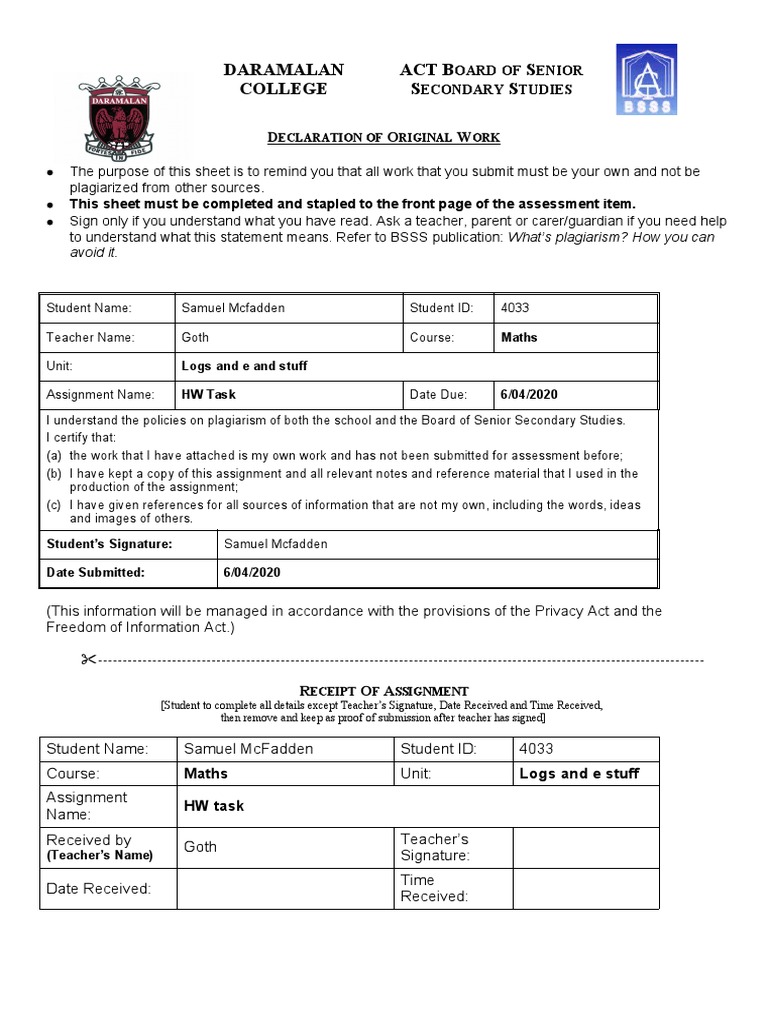 Declaration+of+Original+Work+-+COLLEGE 2014 | PDF | Teachers | Learning