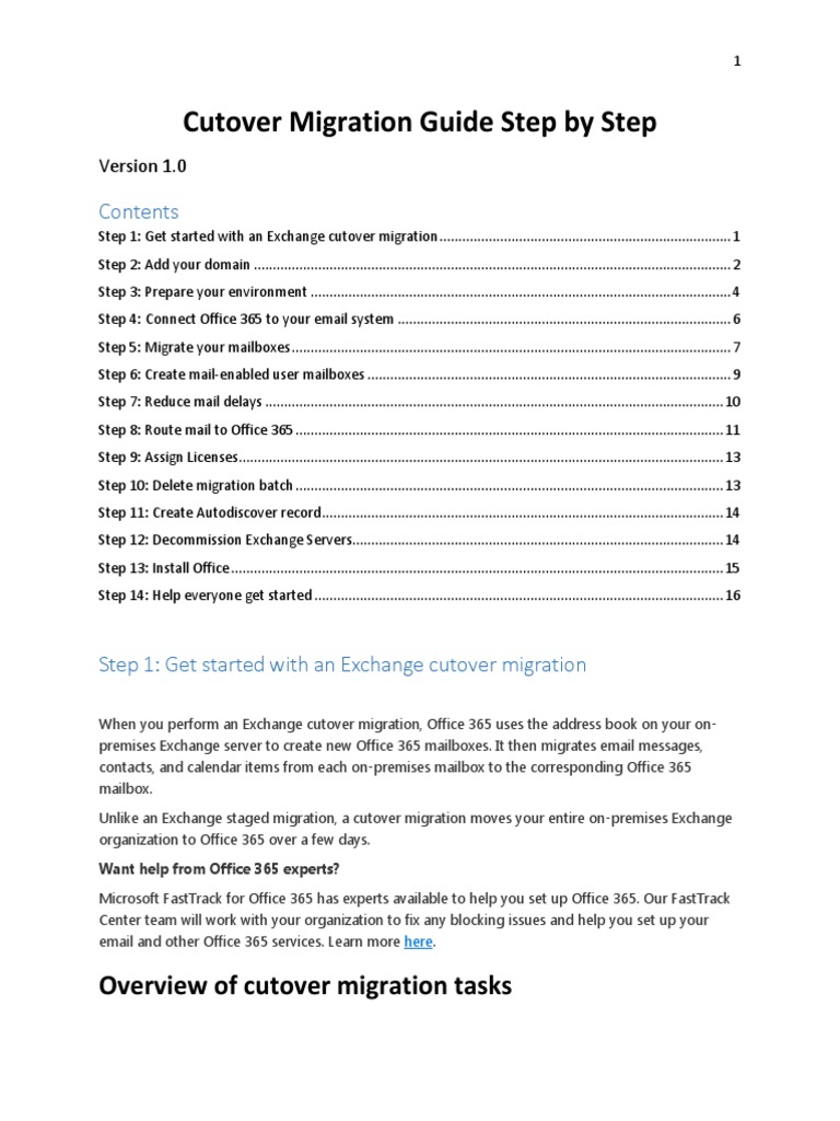 Step-by-Step Cutover Migration to Office 365 | PDF | Microsoft Office ...