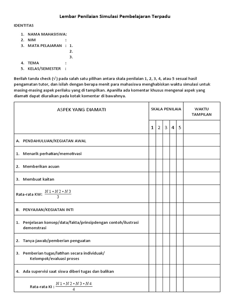 Lembar Penilaian Simulasi Pembelajaran Terpadu Apkg | PDF