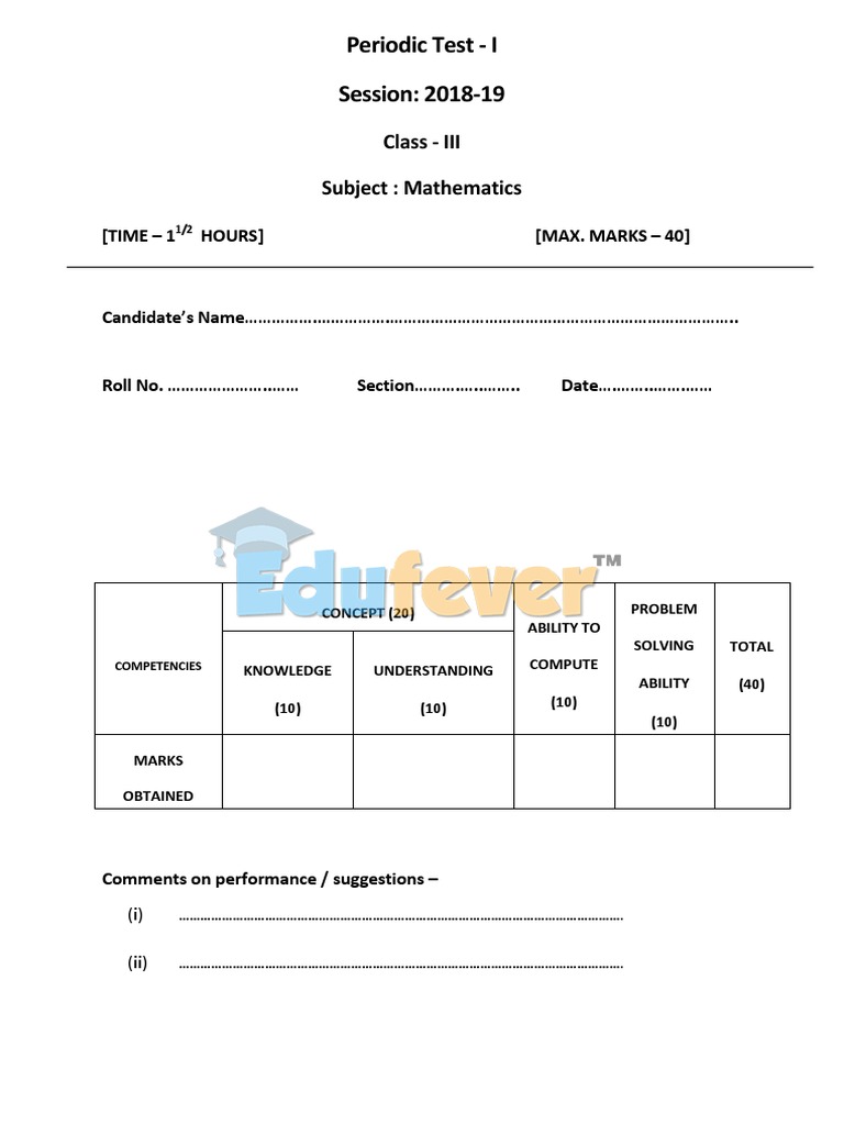 Maths Test Class 3 | PDF | Teaching Mathematics | Cognition