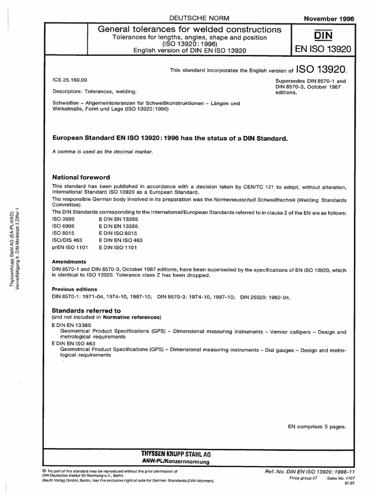 En Iso 13920:1996 | PDF