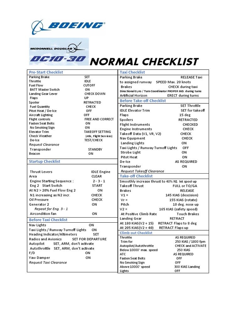 dc10 Checklist GG | PDF | Takeoff | Spaceflight Technologies