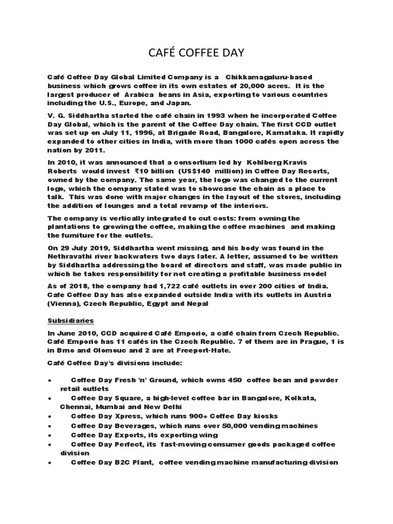 Café Coffee Day | PDF | Coffee | Economies
