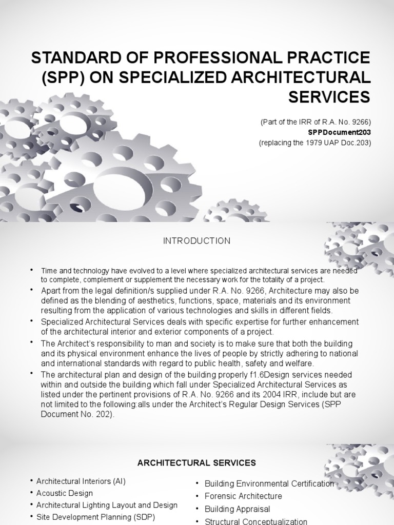 Standard of Professional Practice (SPP) On Specialized Architectural ...