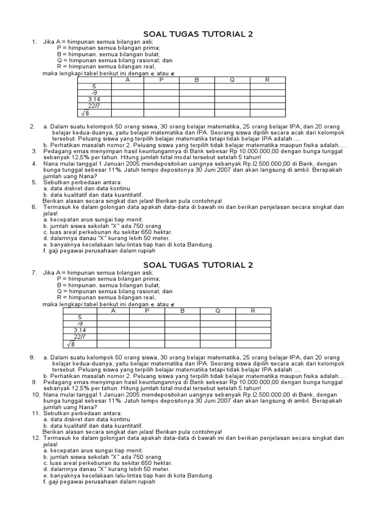 Soal Tugas Tutorial 2 | PDF | Sains & Matematika