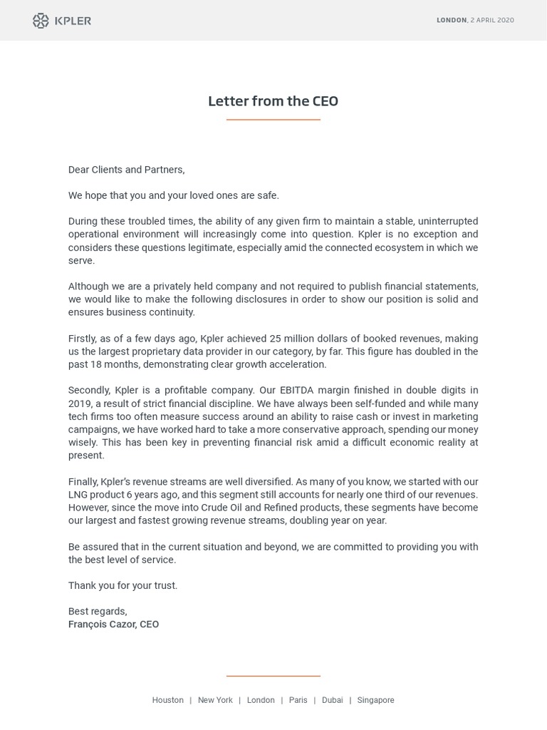 Letter From The CEO: François Cazor, CEO | PDF