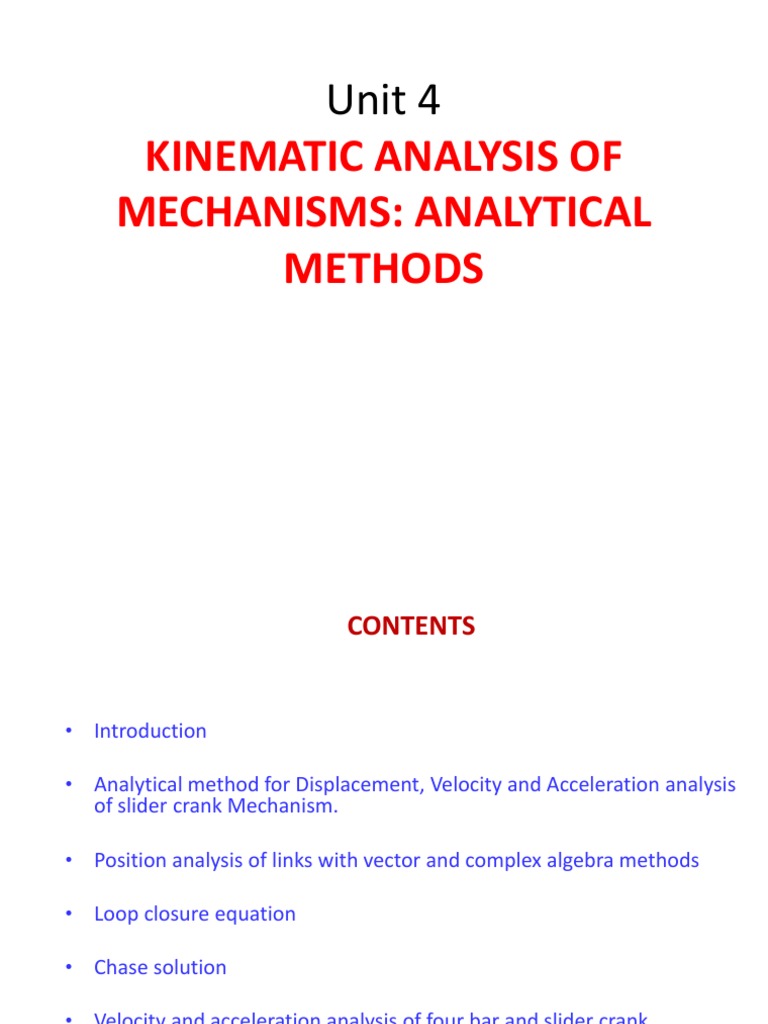 Analytical Methods for Kinematic Analysis of Mechanisms Using Vector and Complex Algebra | PDF ...
