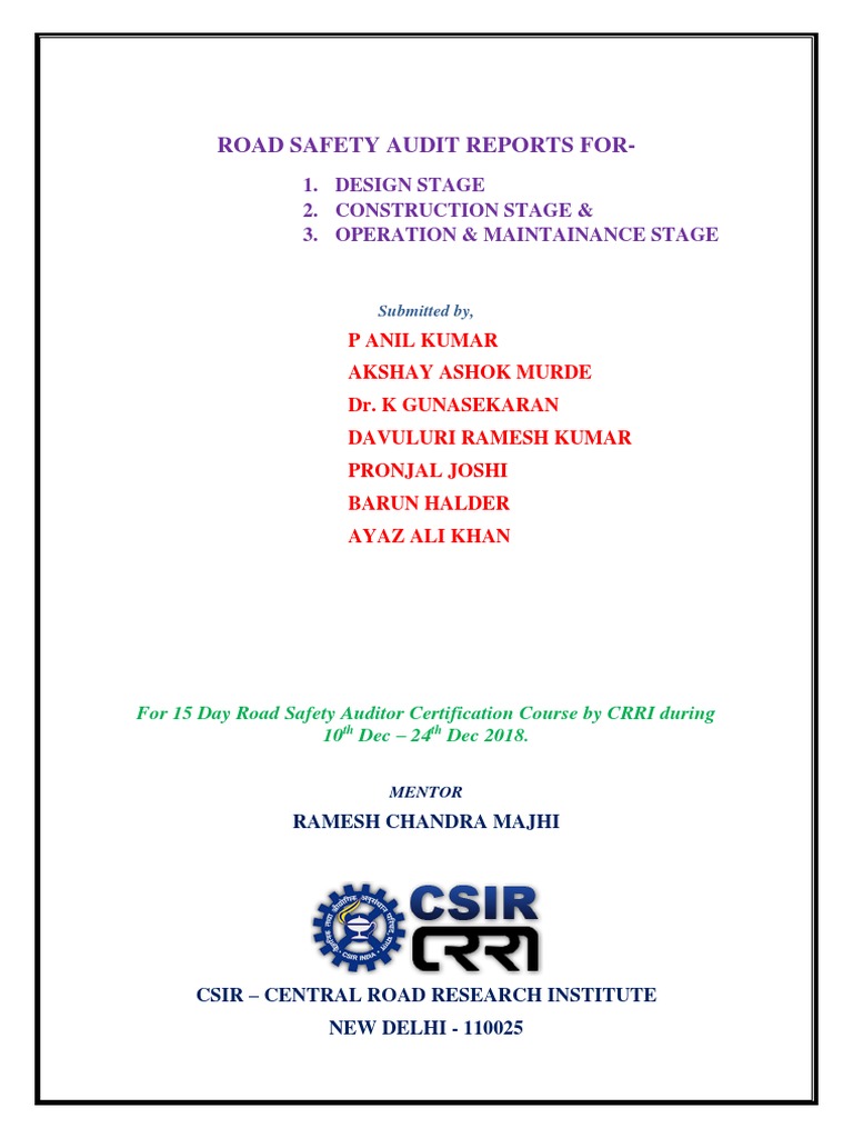 Road Safety Audit REPORT | PDF | Road Traffic Safety | Road