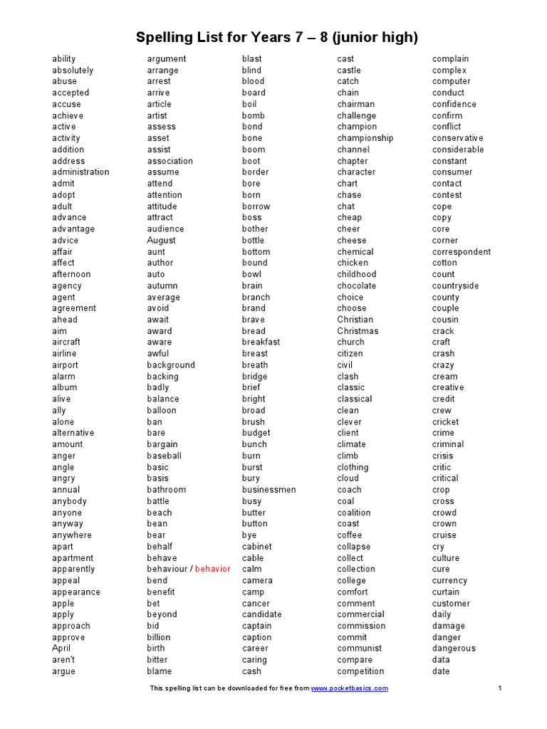 YEAR 7-8 SPELLING WORDS NZ | PDF | Essays | Vocabulary