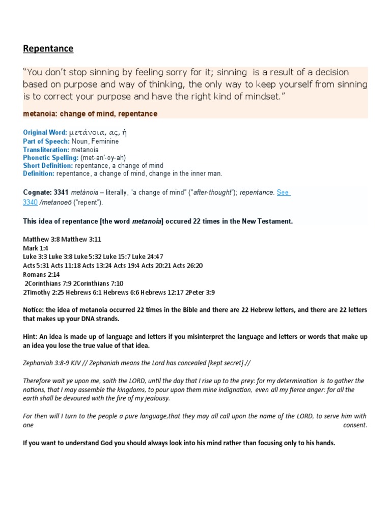Repentance: Metanoia: Change of Mind, Repentance | PDF | Repentance ...