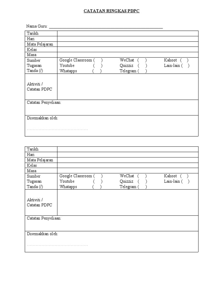 Catatan Penyeliaan PDPC Disemakkan | PDF | Game & Aktivitas | Metode ...