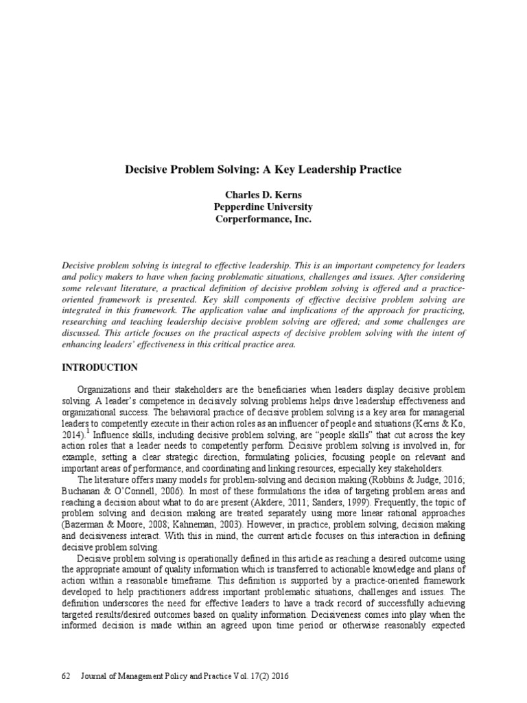 Decisive Problem Solving | PDF | Leadership | Learning