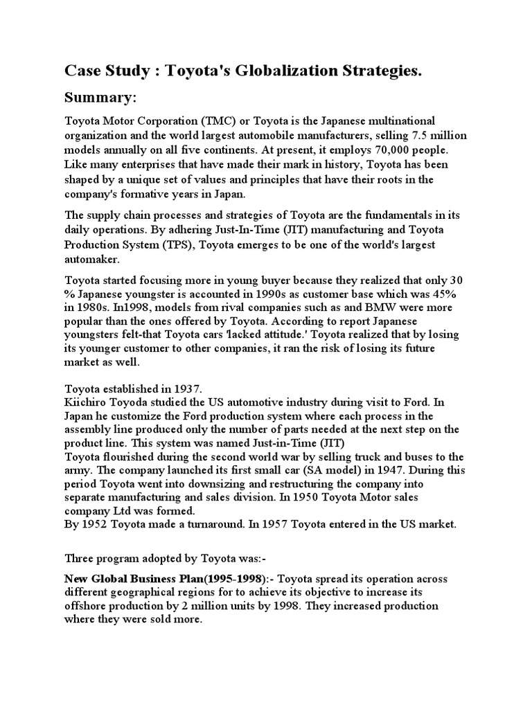 Case Study On Toyota's Globalization Strategies | PDF | Toyota | Japan