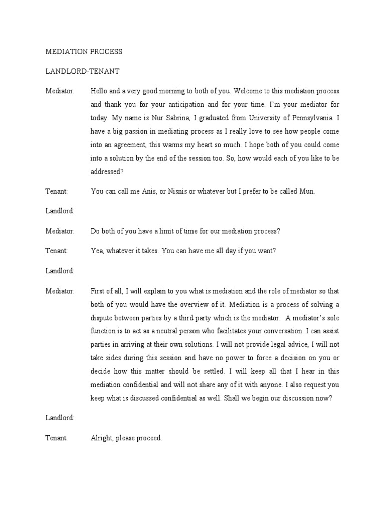 Mediation Script | PDF | Mediation | Leasehold Estate