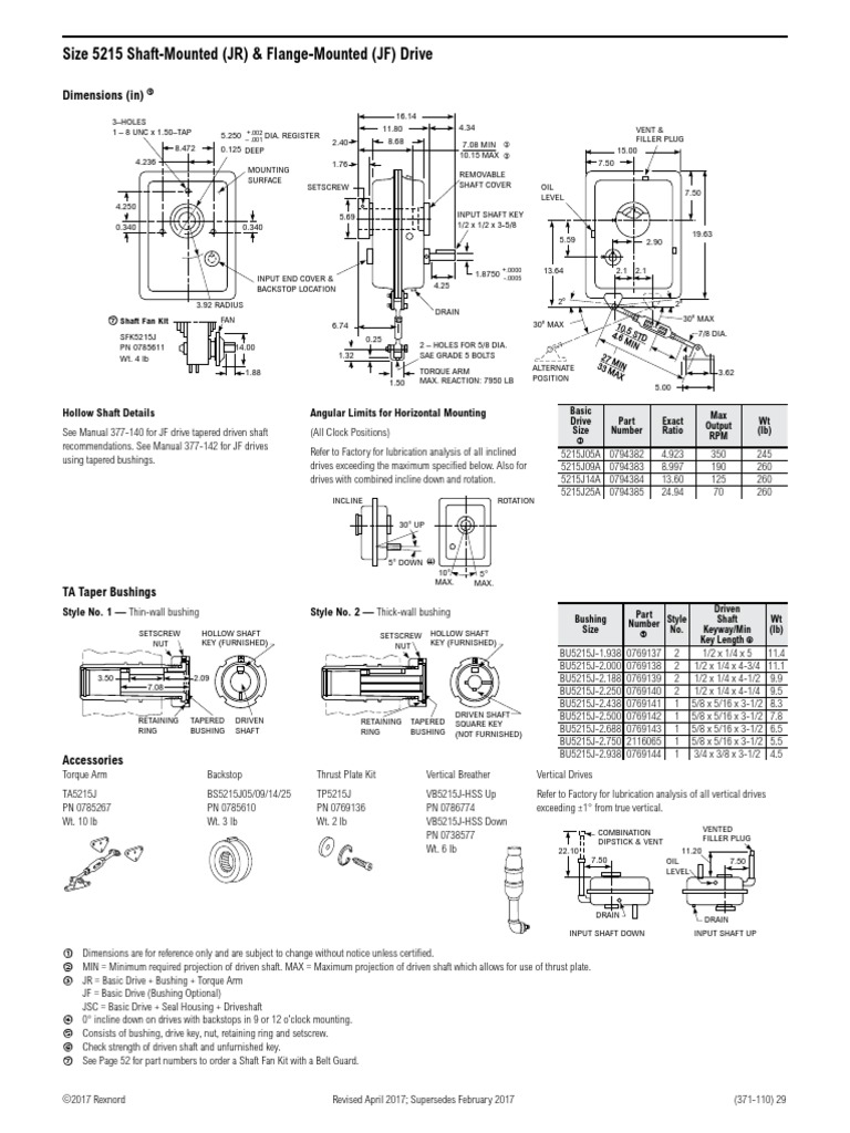 Size 5215 Shaft-Mounted (JR) & Flange-Mounted (JF) Drive: Dimensions ...
