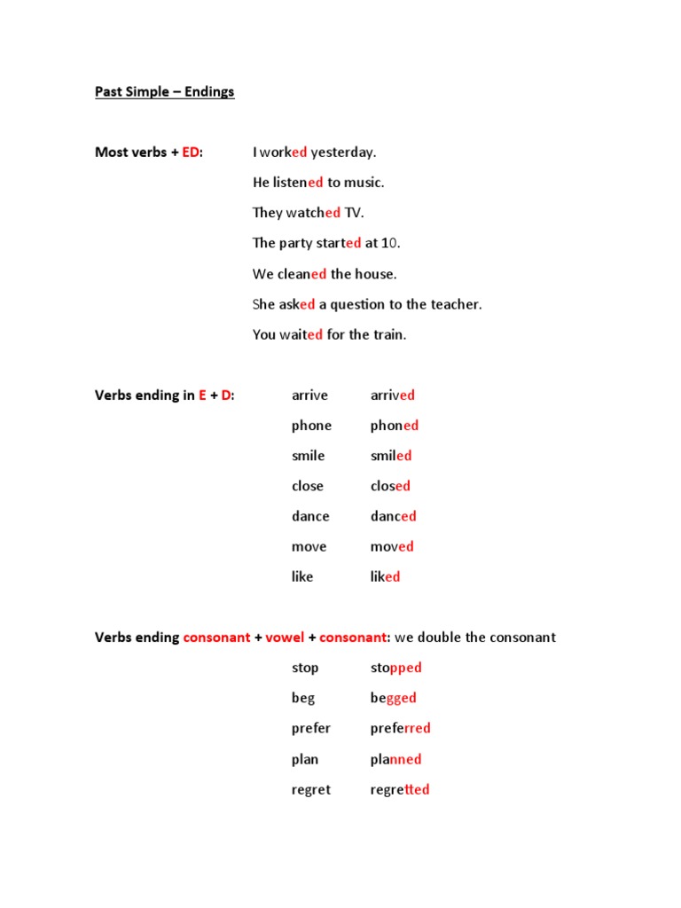 Past Simple - Endings | PDF | Language Arts & Discipline