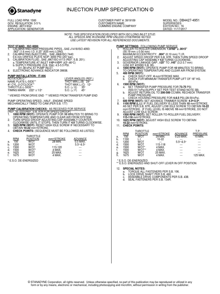 Stanadyne K3 DB4427-4951 | PDF | Horsepower | Pump