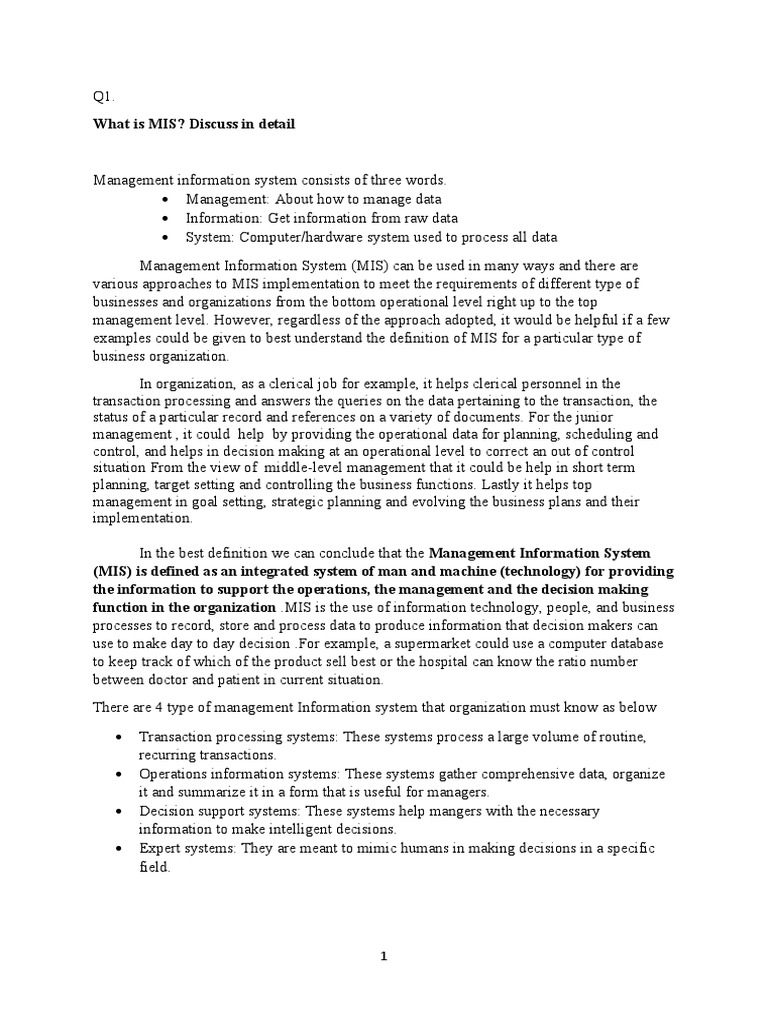 MIS - Question and Answer | PDF | Management Information System ...