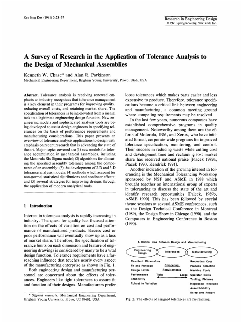 1991 - A Survey of Research in The Application of Tolerance Analysis To ...