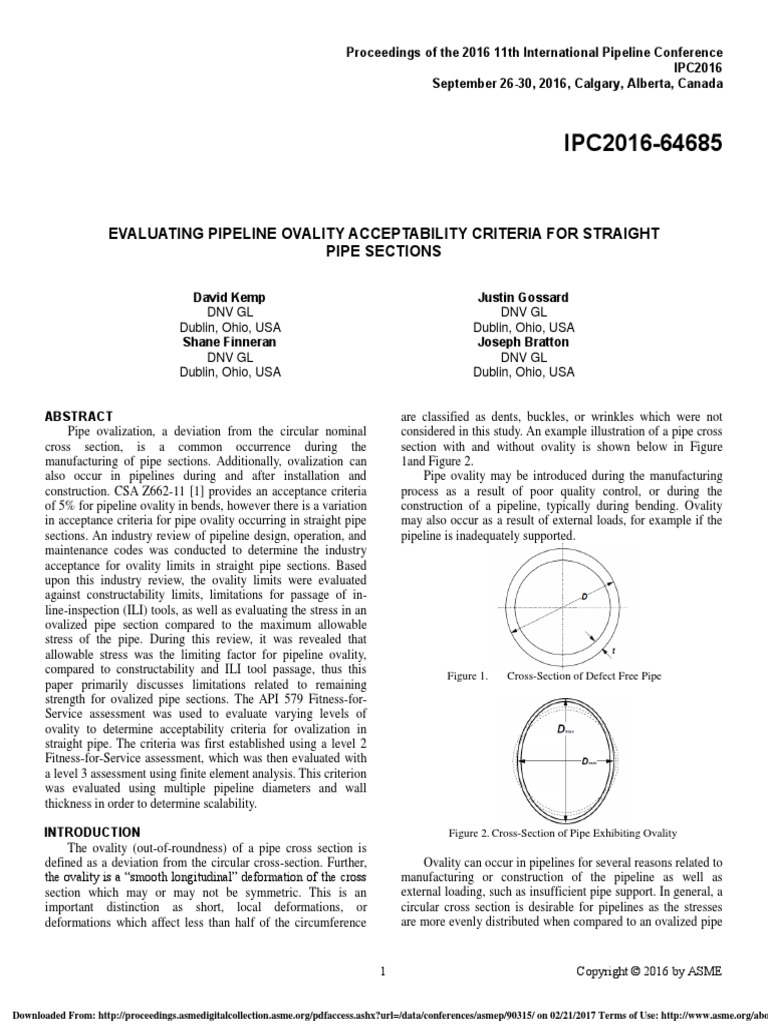 Evaluating Pipeline Ovality Acceptability Criteria For Straight Pipe ...