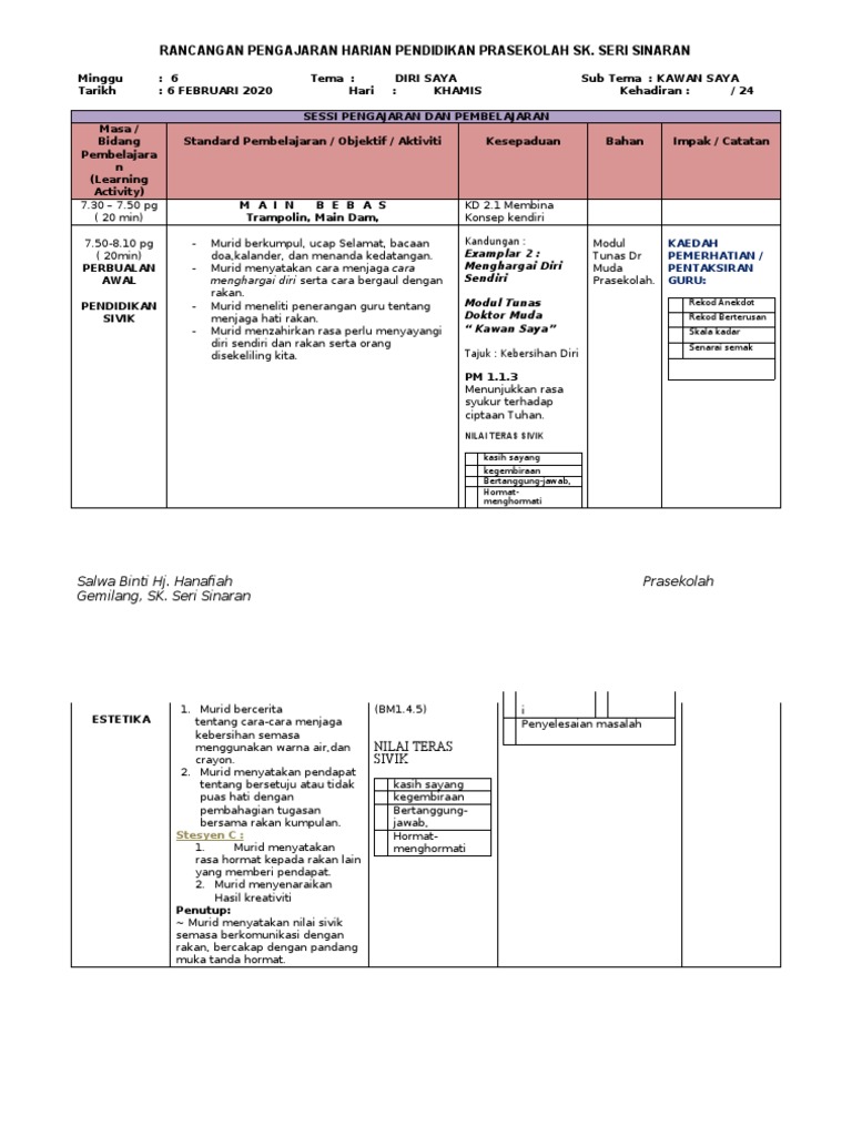 RPH Minggu 6 Khamis 2020 | PDF