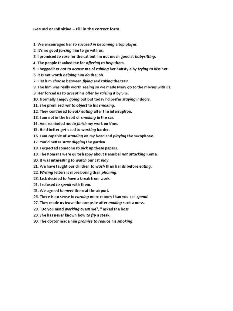 Gerund or Infinitive - Fill in The Correct Form | PDF
