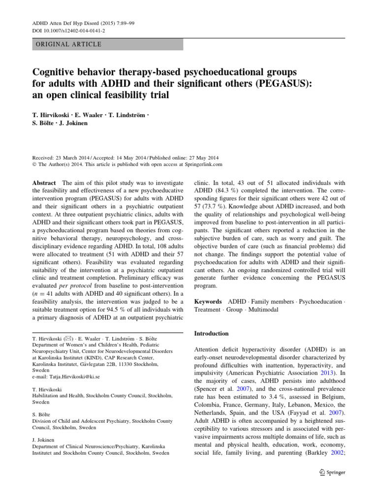 Hirvikoski, Et Al.j. (2015) - Cognitive Behavior Therapy-Based Psychoeducational Groups For ...