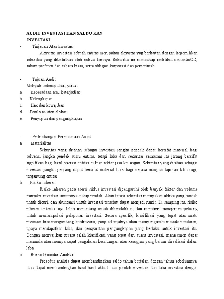 Audit Investasi Dan Saldo Kas | PDF