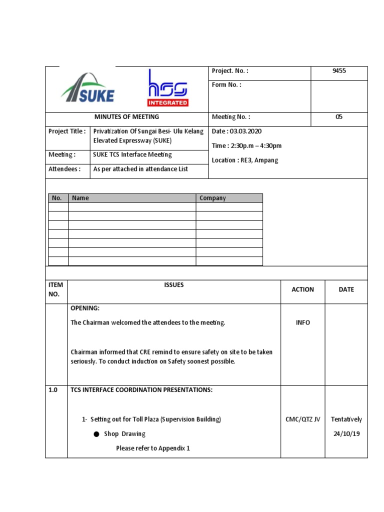 SUKE TCS Interface Meeting Minutes | PDF | Road | Transport Economics