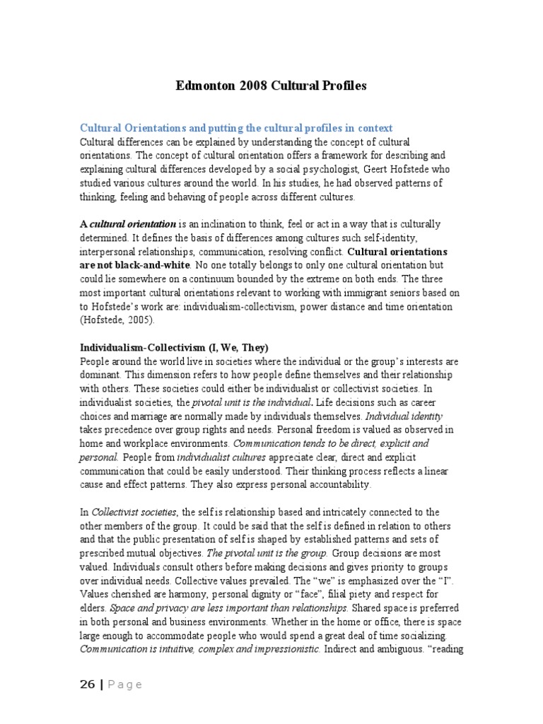 Cultural Orientations and Putting The Cultural Profiles in Context ...